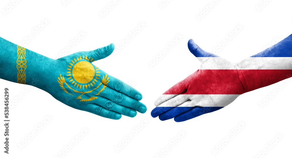 Handshake between Costa Rica and Kazakhstan flags painted on hands ...