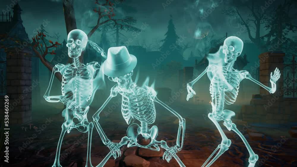 Halloween party. Skeletons dancing at the cemetery. Stock Video | Adobe ...