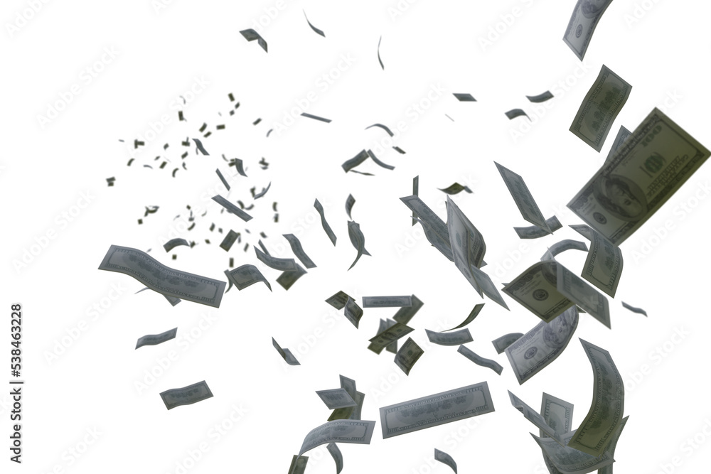 Poster Money falling from sky isolated on transparent background ...