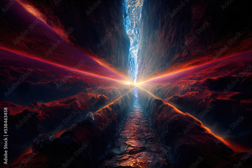 Fantasy night landscape with magical power, ancient stones with magical ...