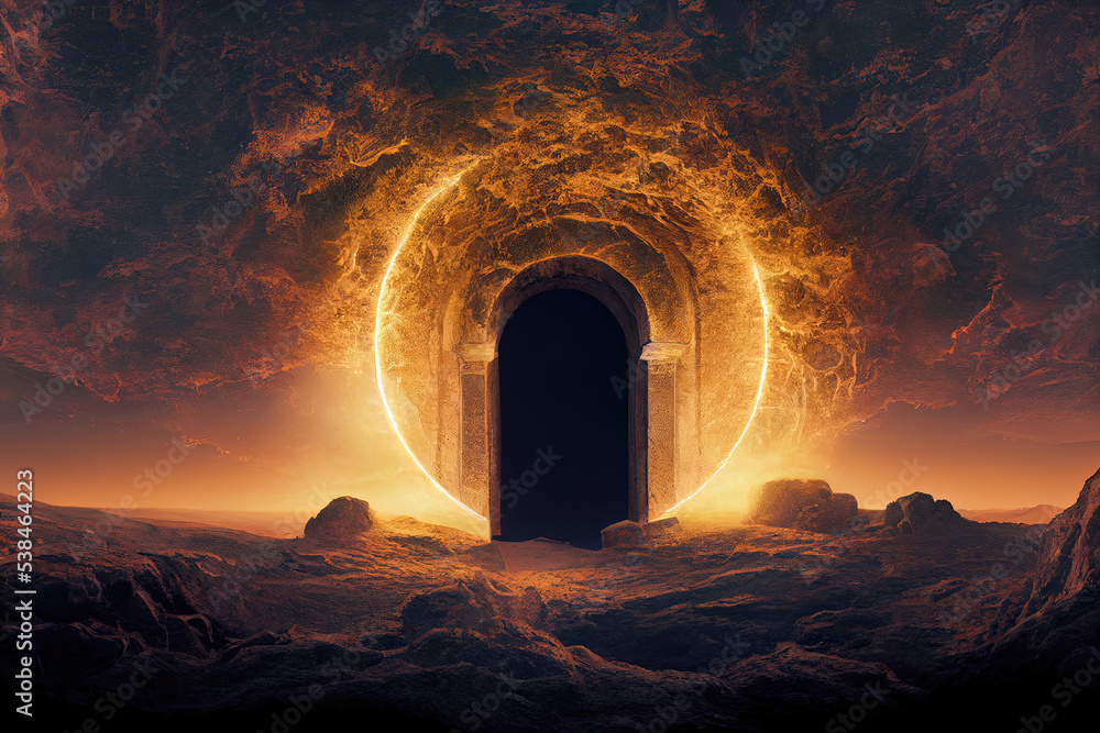 Fantasy night landscape with magical power, ancient stones with magical ...