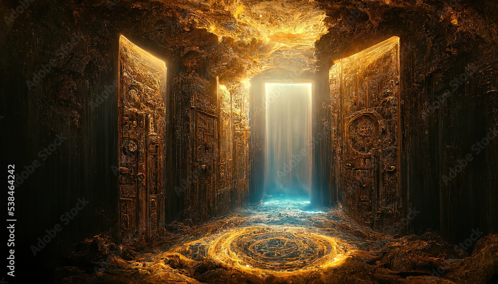 Fantasy night landscape with magical power, ancient stones with magical ...