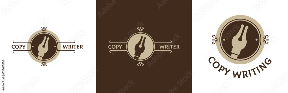 Copywriter vintage logo design set, retro content writing business ...