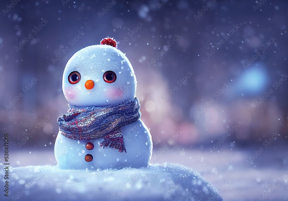 Kawaii Snowman 3D rendered Computer generated image with a snowy winter ...