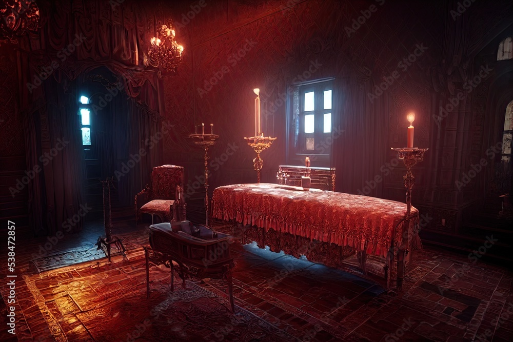 Gothic setting inside of an ancient vampire castle of Transylvania for ...