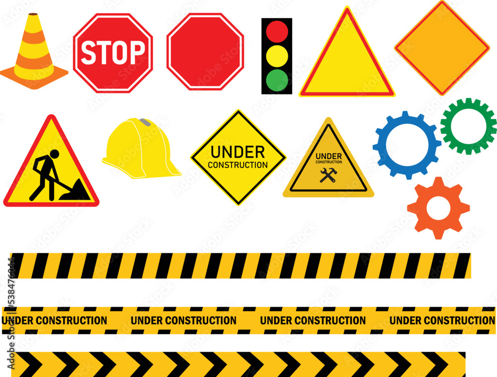 Set of signs and symbols under construction on white background ...