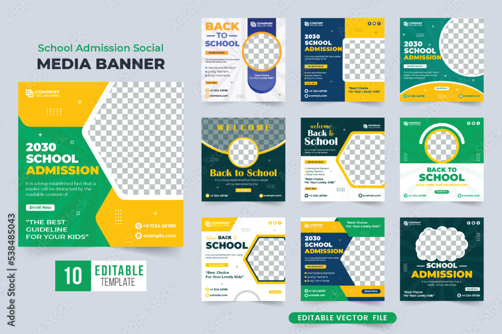 Back-to-school social media post collection designed with abstract ...