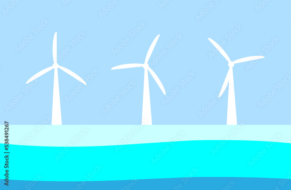 Row of offshore wind turbines. Stock Vector | Adobe Stock