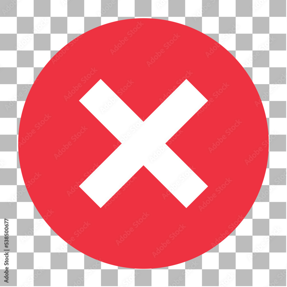 red cross mark flat button isolated on transparent background. vector ...