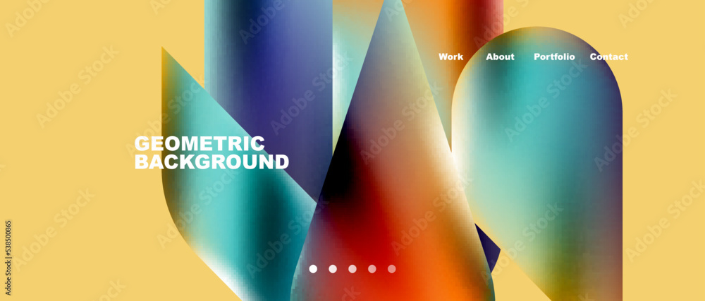 Glassmorphism landing page background template. Colorful glass shapes ...