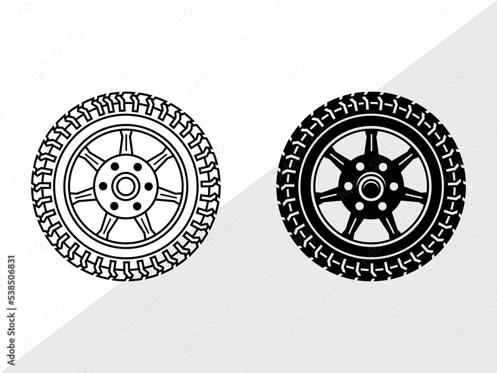 Stockvector Tire With Wheel SVG, Tire with Wheel Silhouette, Tires Svg ...