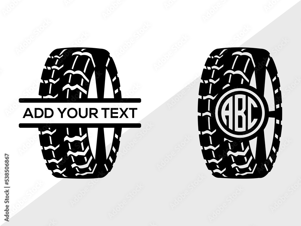 Tire With Wheel Monogram SVG, Split Monogram SVG, Tires Svg, Wheel Rim ...