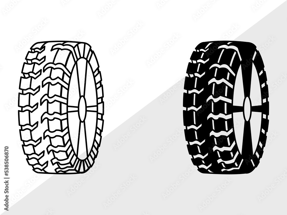 Tire With Wheel SVG, Tire with Wheel Silhouette, Tires Svg, Wheel Rim ...