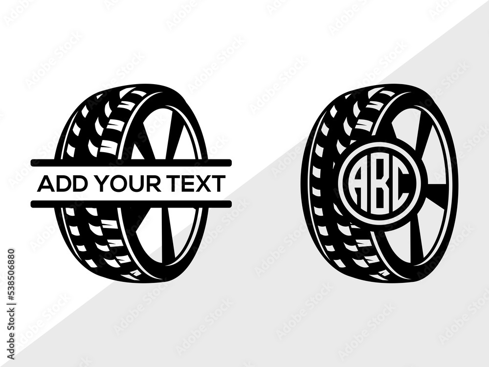 Tire With Wheel Monogram SVG, Split Monogram SVG, Tires Svg, Wheel Rim ...