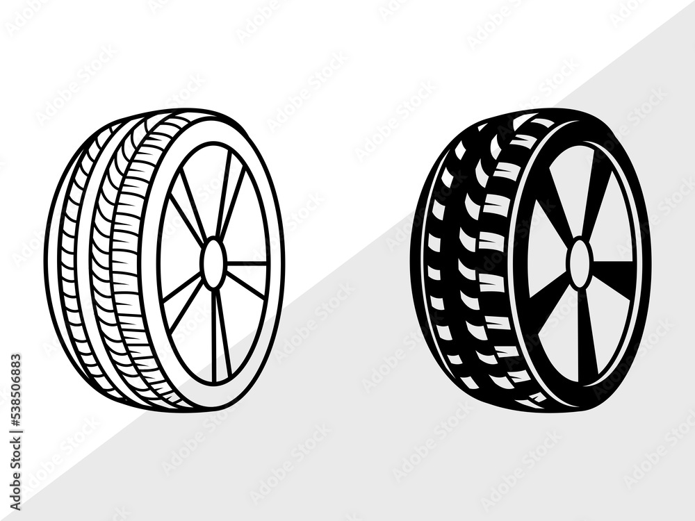 Tire With Wheel SVG, Tire with Wheel Silhouette, Tires Svg, Wheel Rim ...