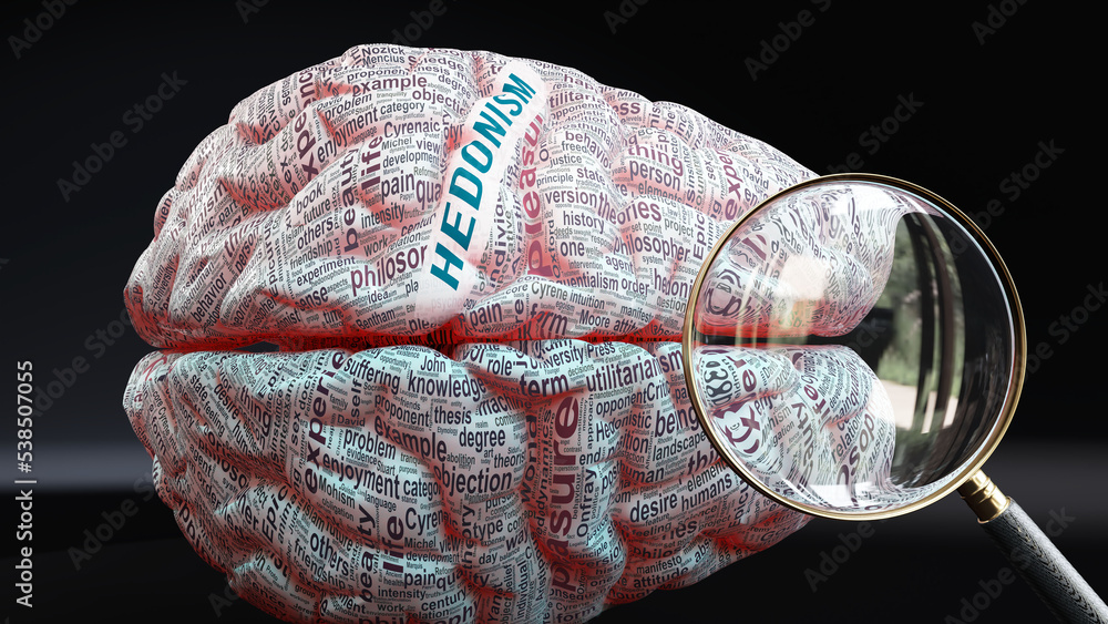 Hedonism in human brain, a concept showing hundreds of crucial words ...
