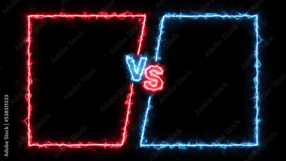 Versus screen. Fire VS frames light red and blue on transparent ...