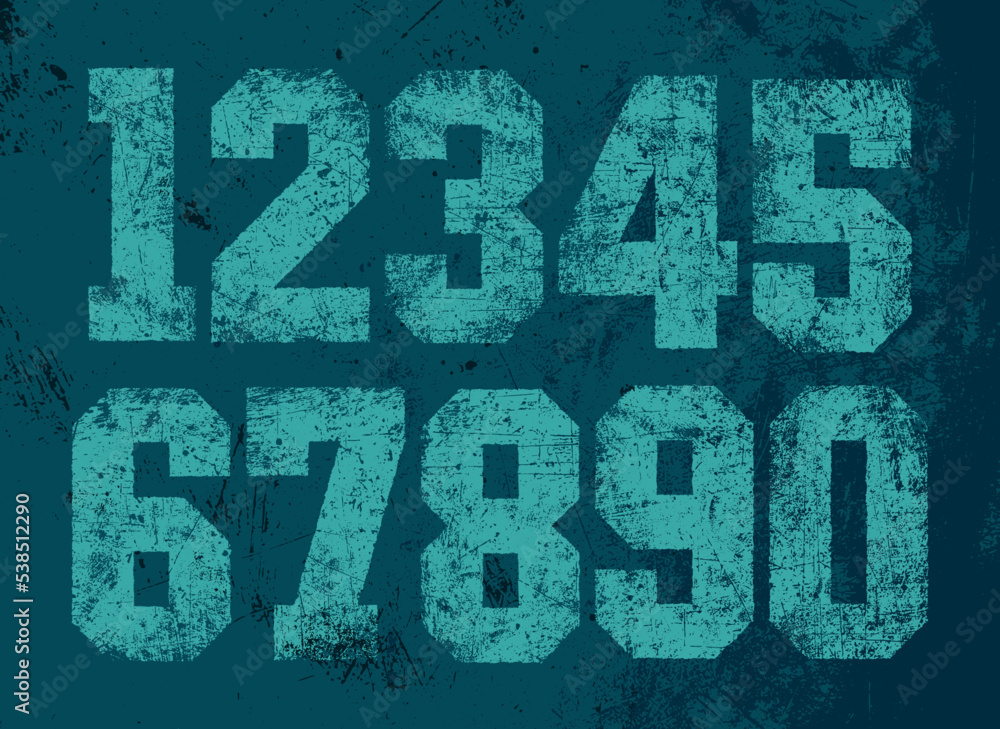 Numbers with a scratched worn texture. Detailed individually textured ...