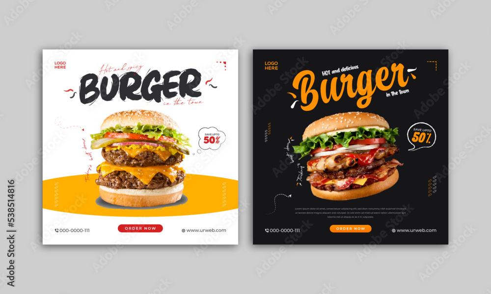 Food social media banner design template. Burger social media post ...