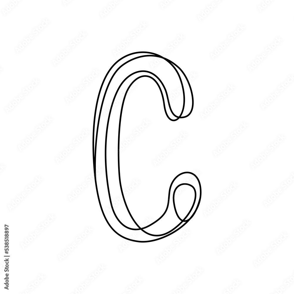 Continuous thin line letter C. vector illustration alphabet symbol with ...