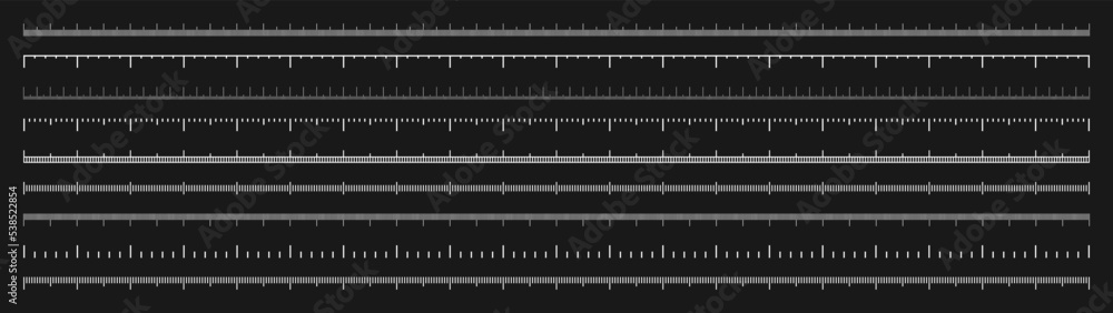 Various measurement scales with divisions. Realistic white scale for ...