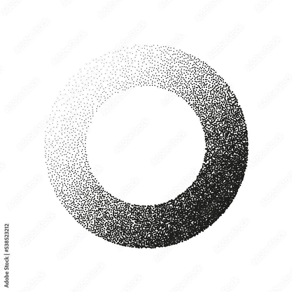 Round shaped dotted object, stipple elements. Fading gradient ...