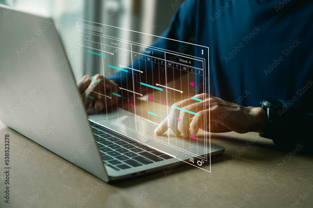 Project management concept , analyst working with computer in ...