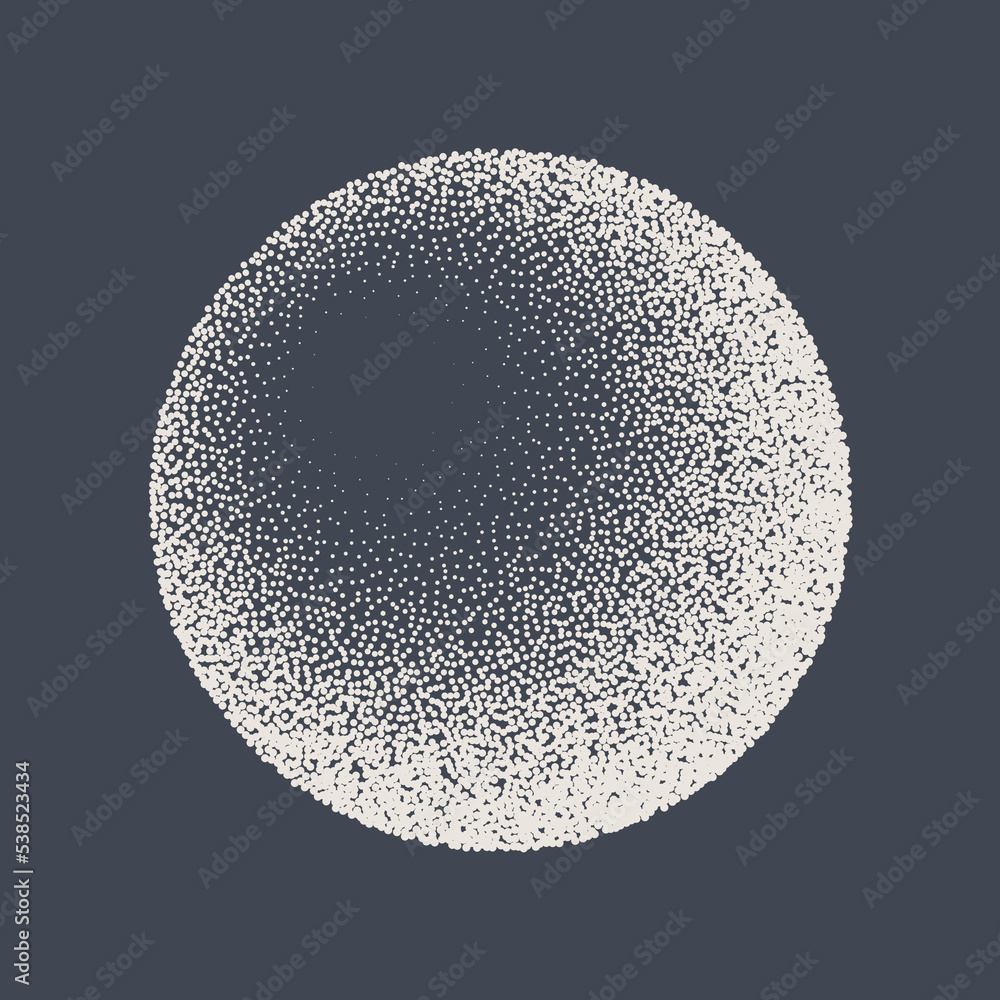 Round shaped dotted object, stipple elements. Fading gradient ...