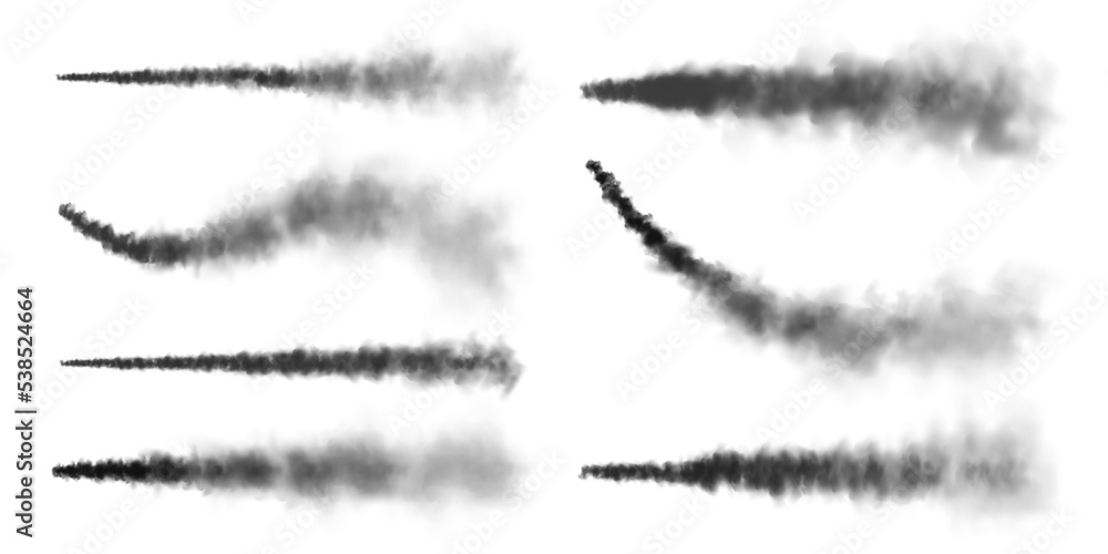Realistic missile or bullet trail. Airplane condensation trails, jet ...