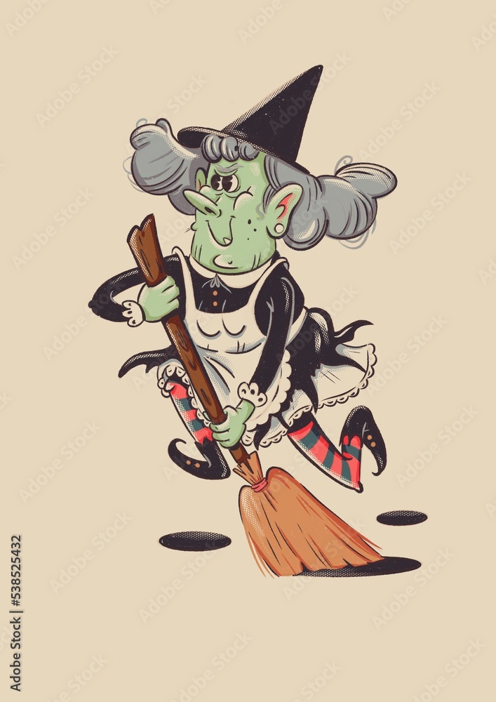 Halloween illustration in vintage style. A funny but terrifying old ...