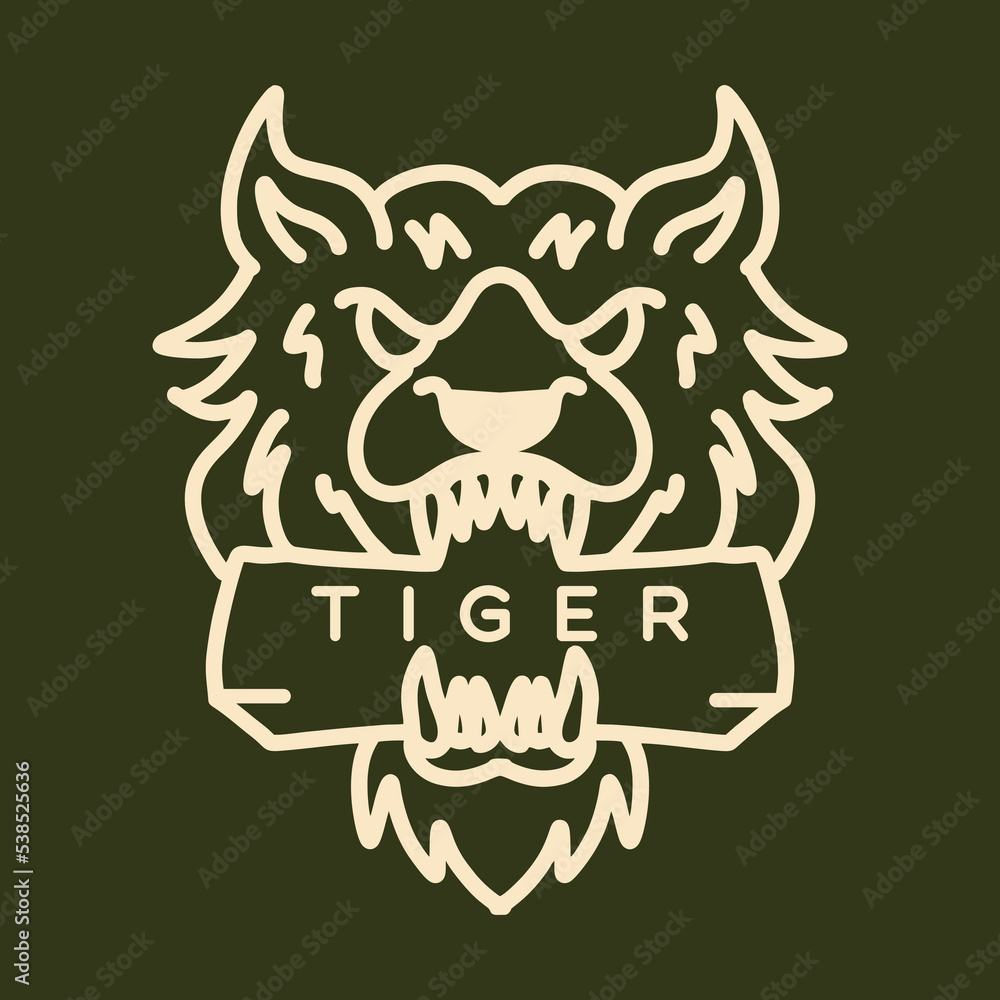 silhouette Premium Monoline Tiger head Logo Vector, modern animal badge ...