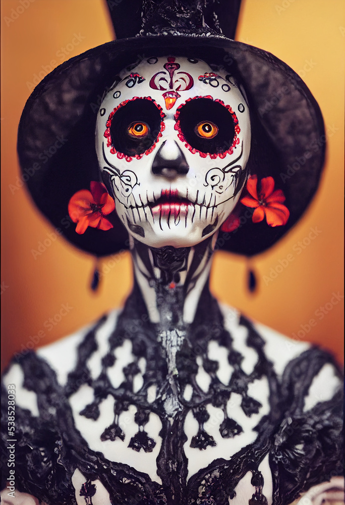 Day of the deads. Dia de los muertos. Skull Catrina portrait, Portrait ...