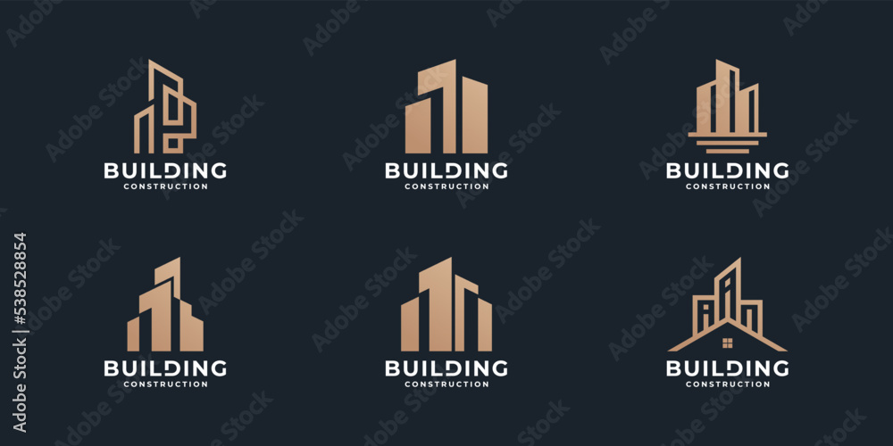 set of building icon business logo design collection. real estate logo ...