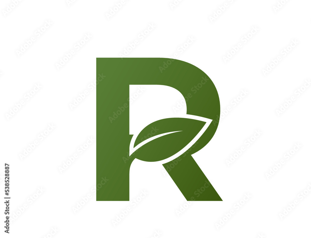 Initial letter r with leaf logo. alphabet logotype design. eco friendly ...