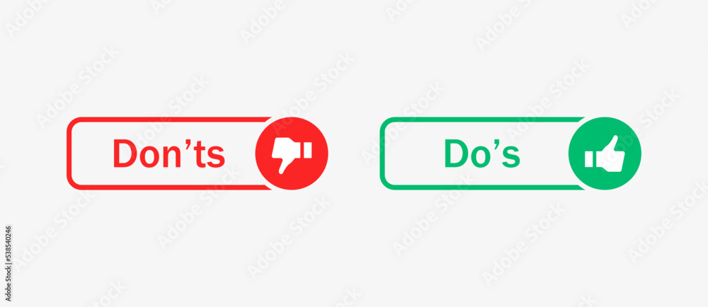 Dos and donts icons in line frame - thumbs up or thumb down. Like or ...