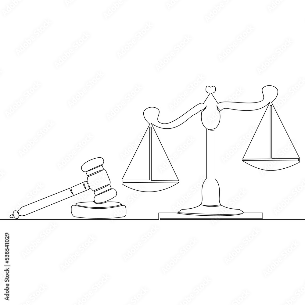 Continuous line drawing Symbol of law Judges gavel and scales icon ...