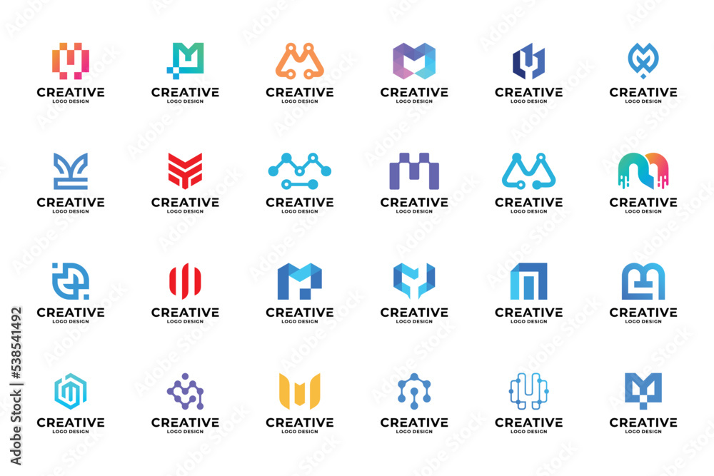 Set of collection letter M logo design templates. Abstract initial ...