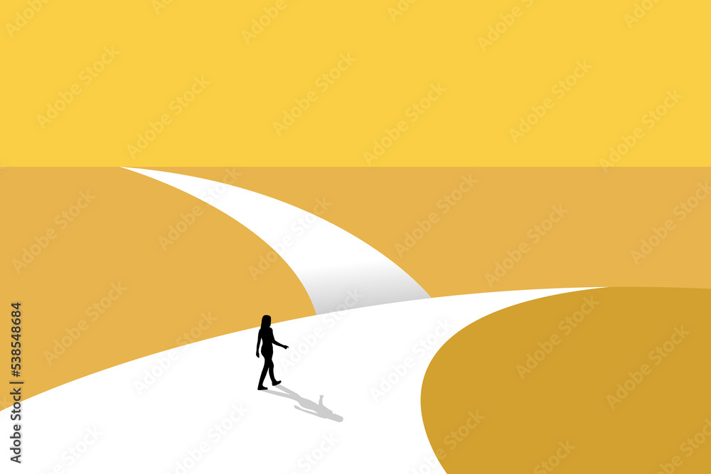 Businesswoman follow a path for business opportunities. visionary ...