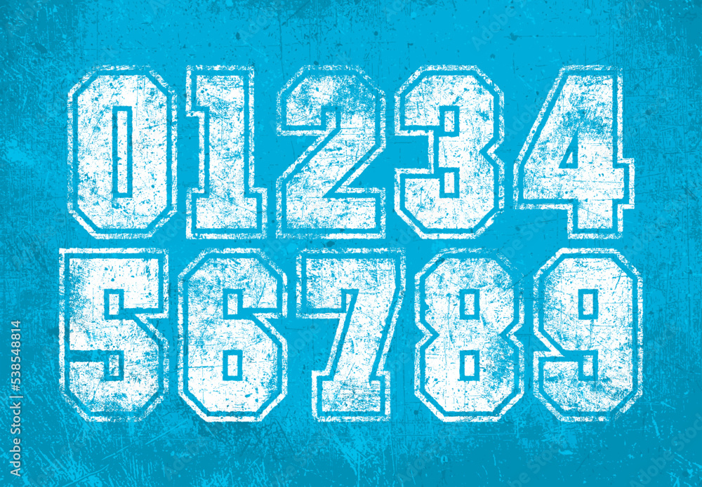 American Football Numbers with a scratched worn texture. Detailed ...