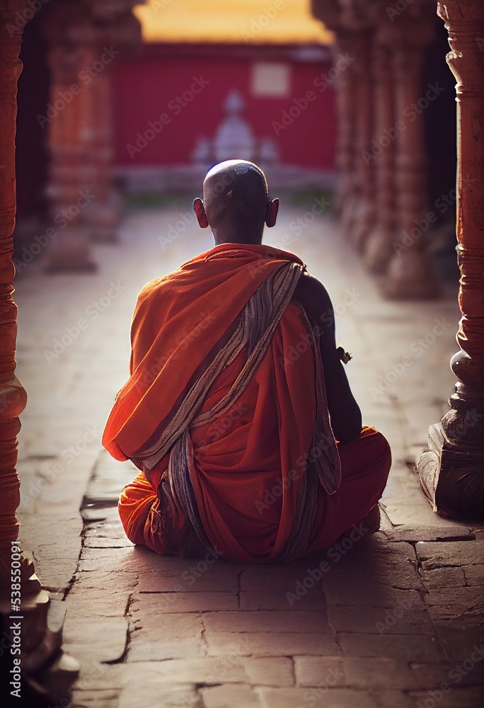 An old Buddhist monk dressed as a monk. Meditating Buddhist monk ...