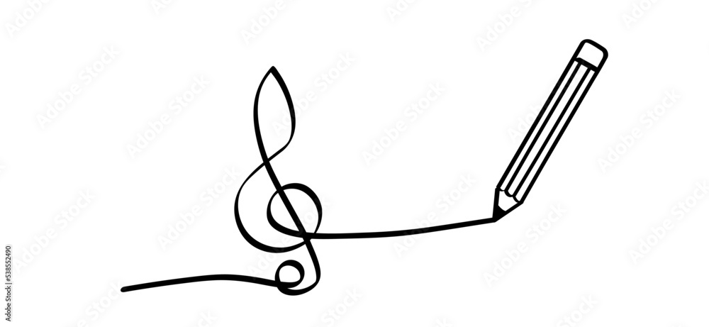 Musical note line patern and pencil. Flat vector notes wave sign. Staff ...