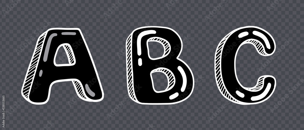 ABC Hand Drawn Puffy Letters Alphabet cover, outline black and white ...