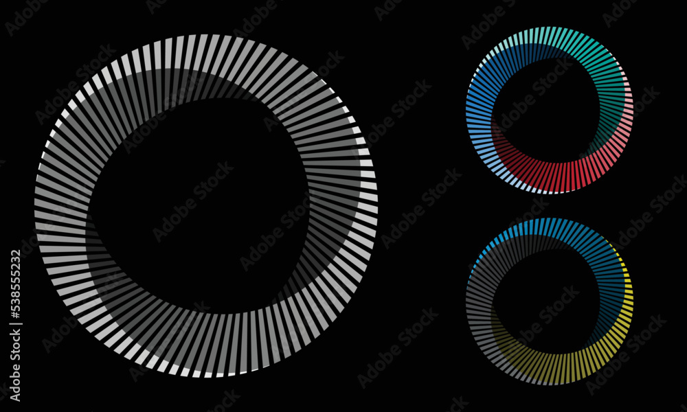 Circle with transition line elements from white to black and colored ...