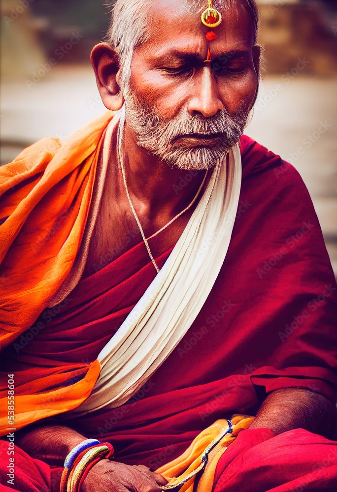 An old Buddhist monk dressed as a monk. Meditating Buddhist monk ...