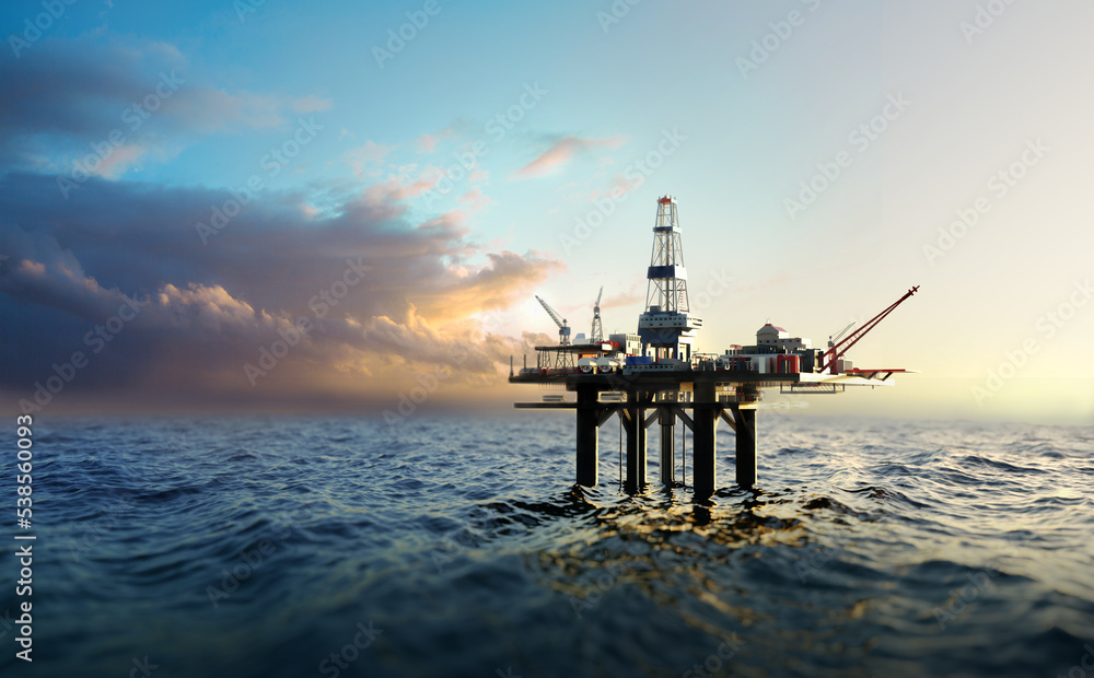 Offshore oil rig, drilling rig, jack up rig, oil platform at the sea ...