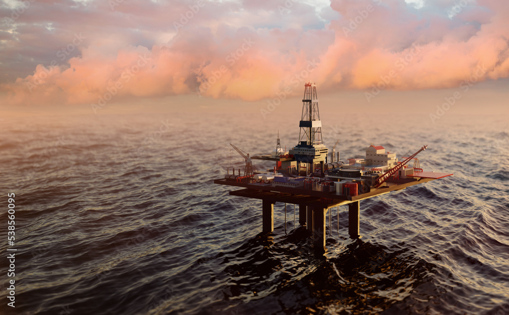 Offshore oil rig, drilling rig, jack up rig, oil platform at the sea ...