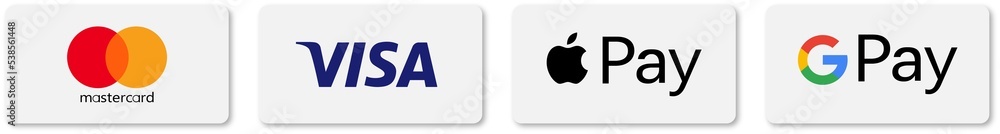 Buttons of popular payment systems mastercard, visa, apple pay, google ...