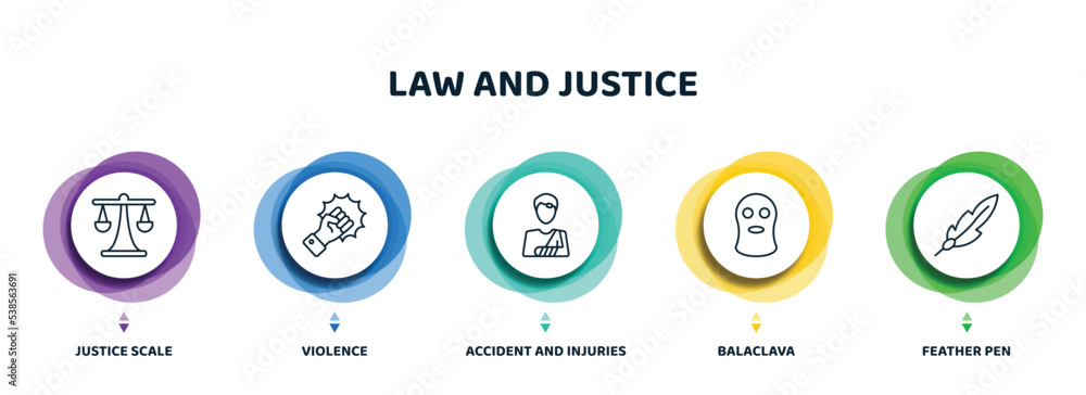 editable thin line icons with infographic template. infographic for law ...