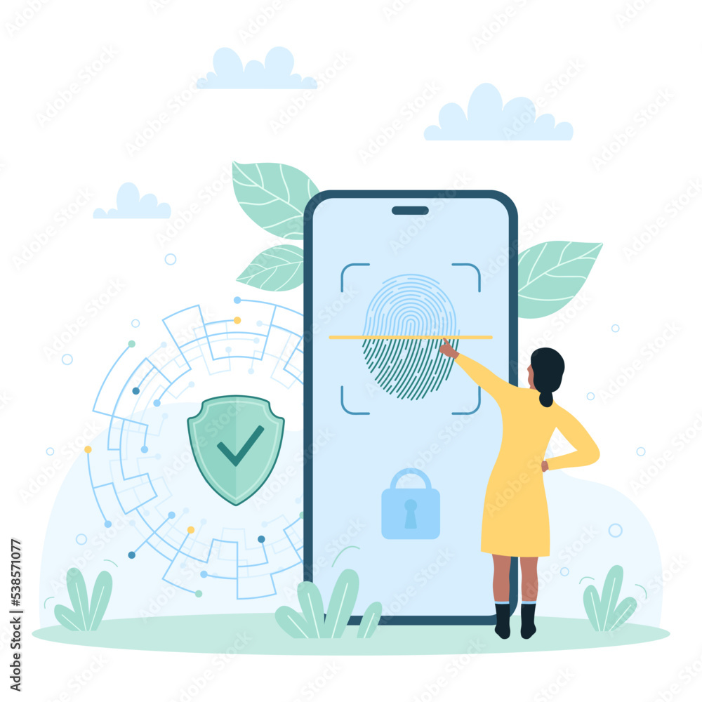 Biometric authentication, scanning fingerprint in mobile app vector ...