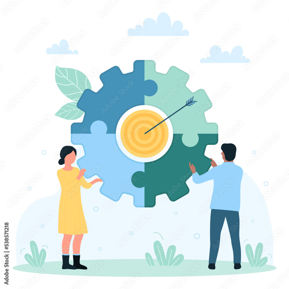 Teamwork for success goals vector illustration. Cartoon tiny people ...